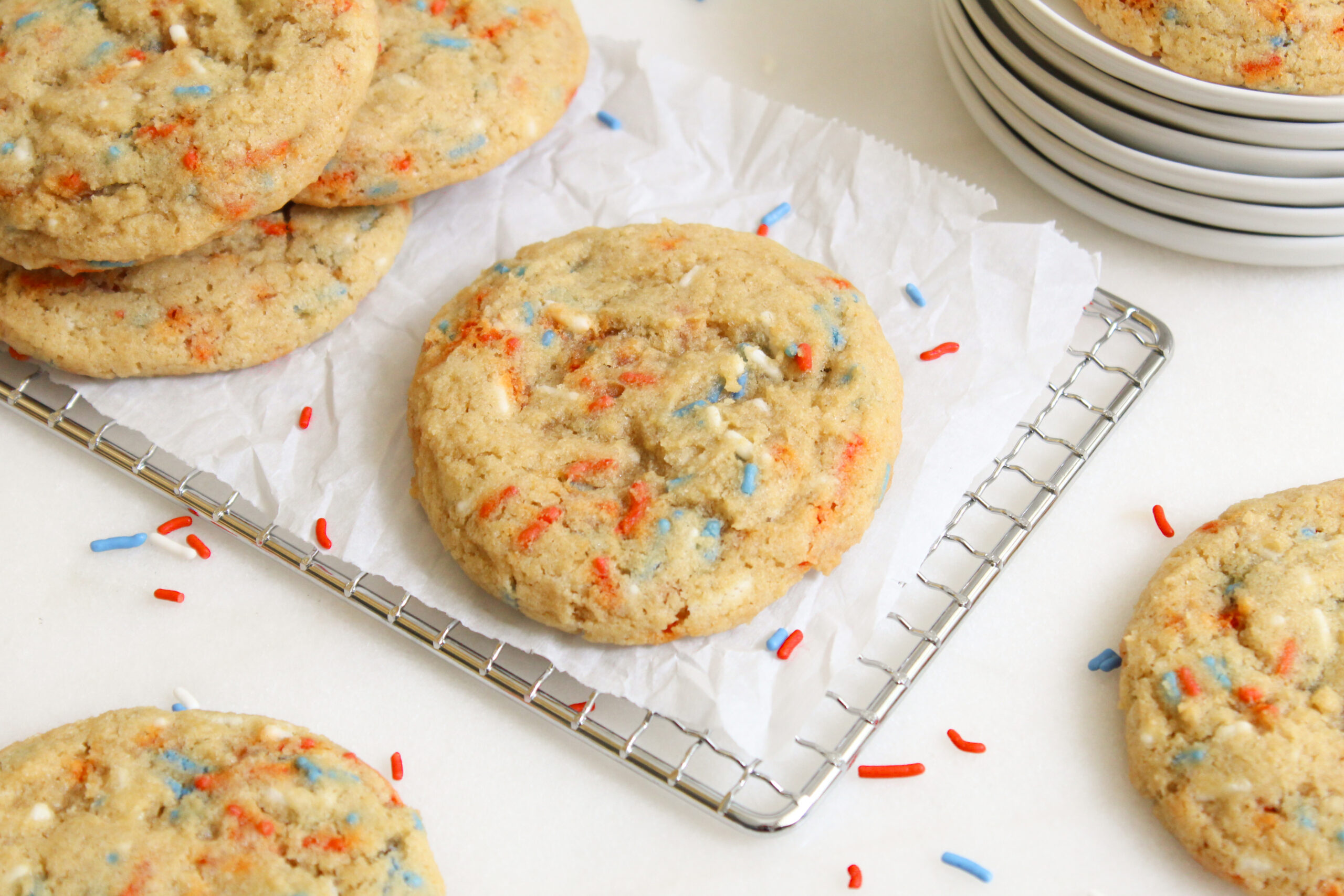 4th of July Red White and Blue Confetti Cookies - cedar baking company